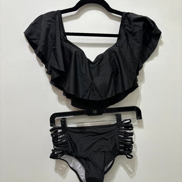 Swim | Never Worn Two Piece Ruffle Top Bikini With Bottom Side Cutouts ...